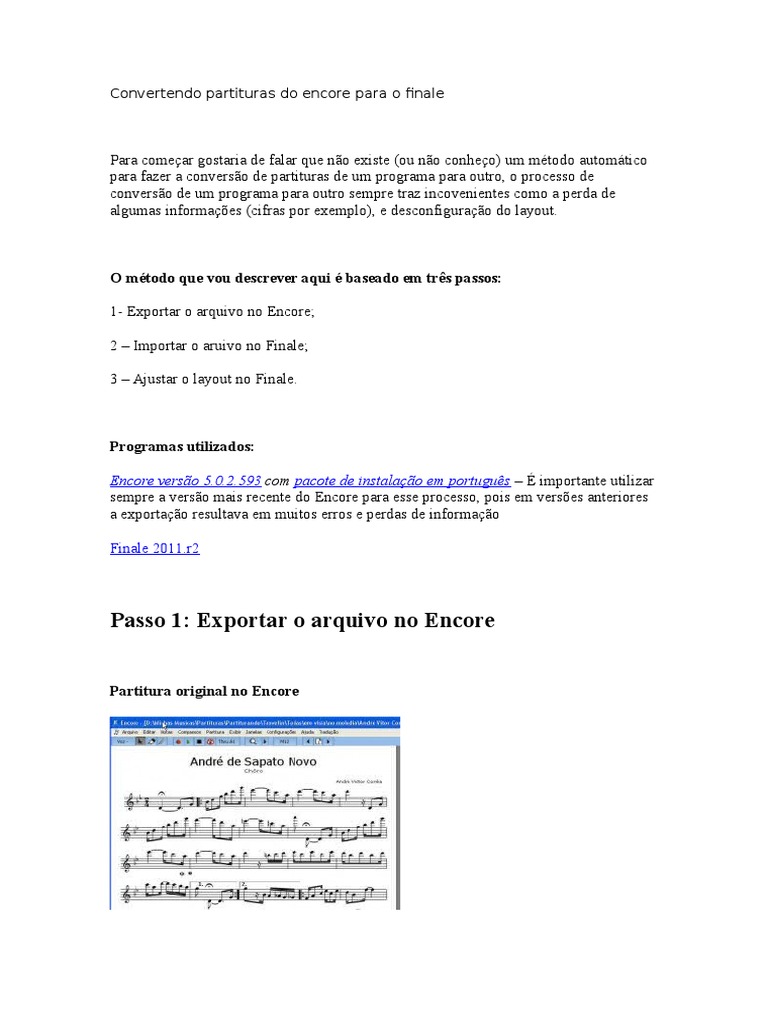Convertendo Partituras Do Encore para o Finale | PDF | Informação ...