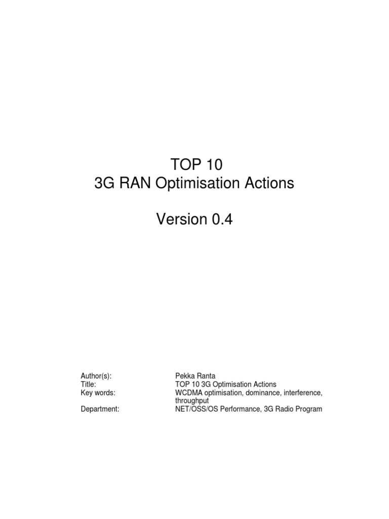 TOP 10 3G RAN Optimisation Actions | PDF