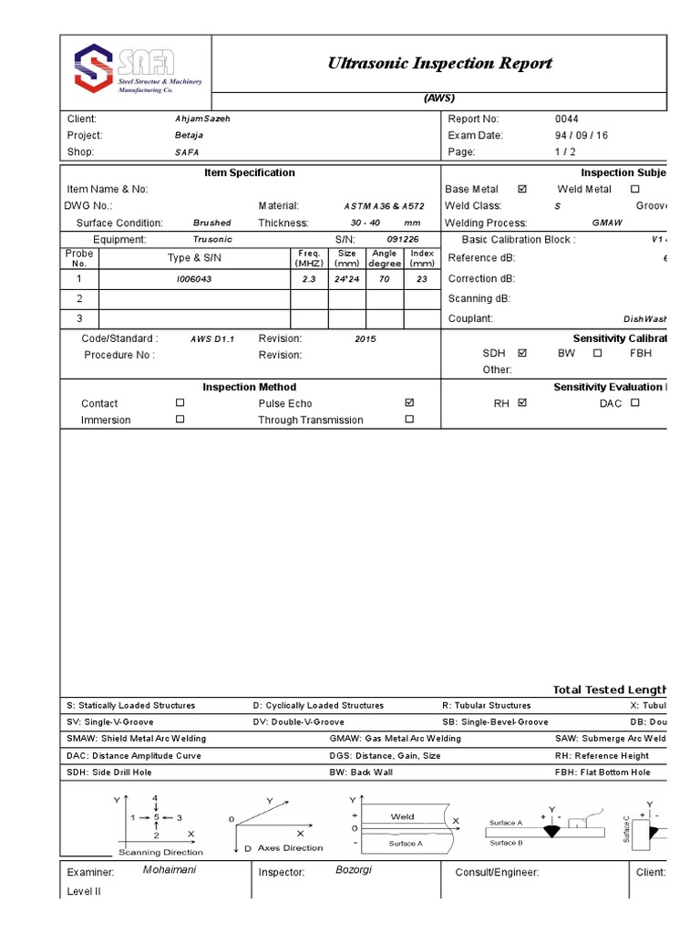 Ultrasonic Inspection Report: Item Specification Inspection Subject | PDF