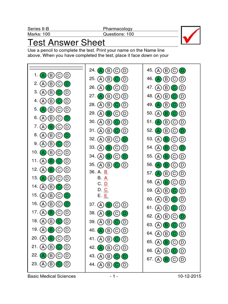 Pharmacology Test Answer Sheet | PDF
