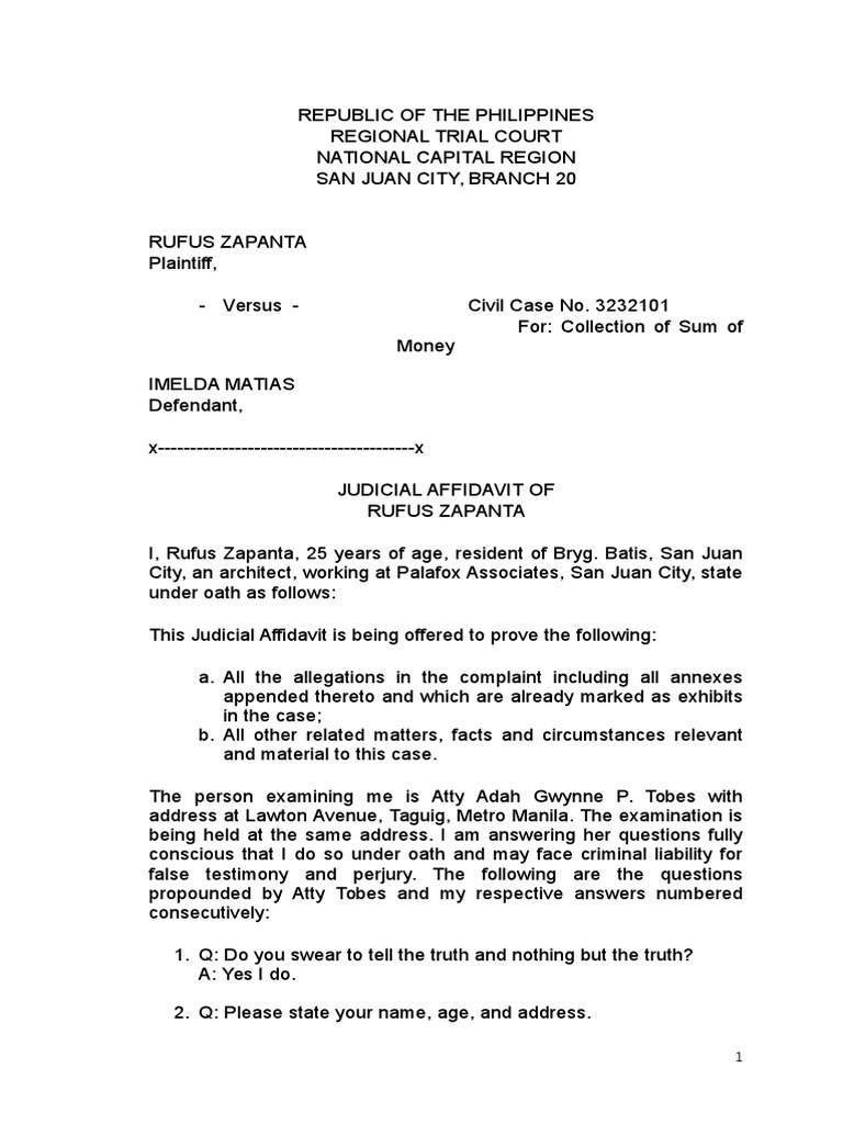 Judicial Affidavit For Legal Forms | PDF | Affidavit | Perjury