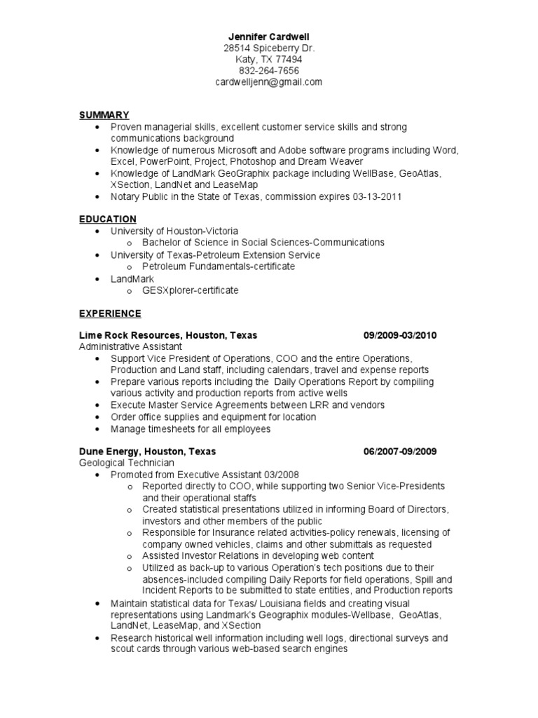 Cardwell, Jennifer Resume | Texas | Business
