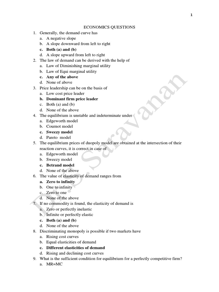 Economics MCQs for Competitive Exams | PDF | Demand | Perfect Competition