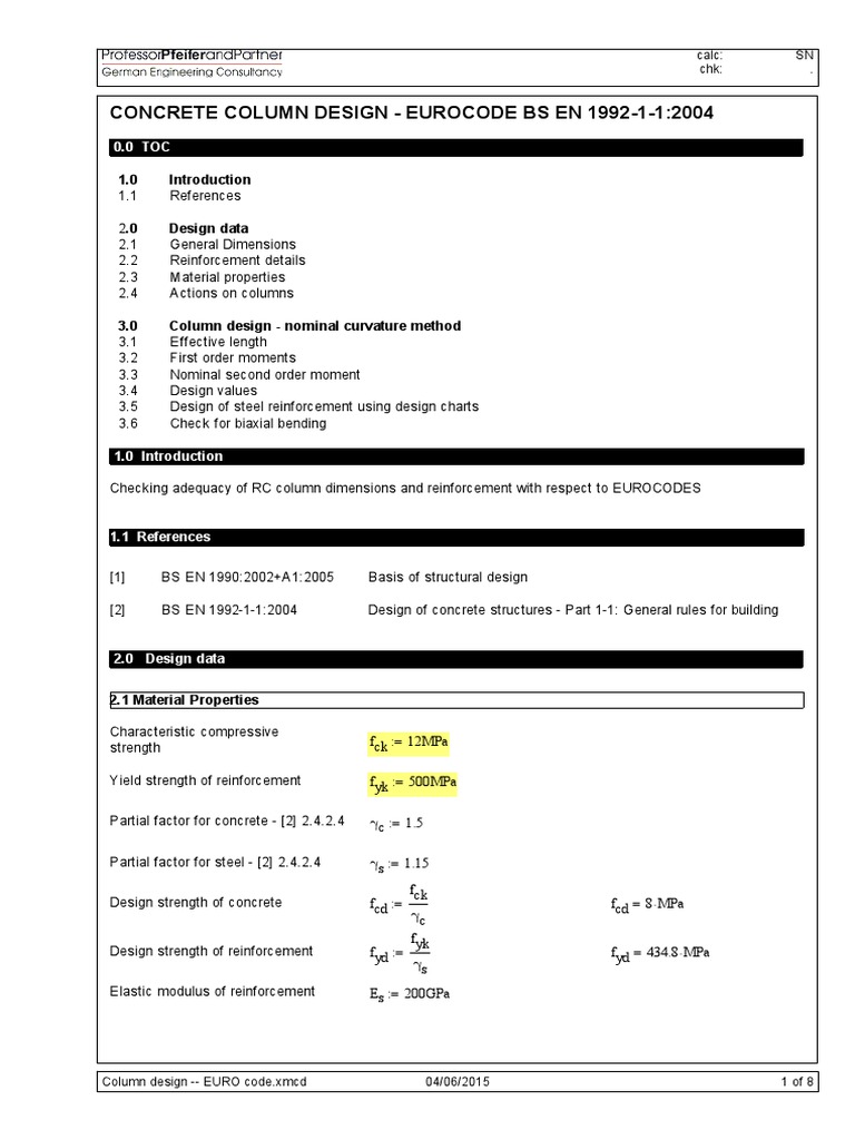 Column Design - EURO CODE | PDF | Column | Strength Of Materials