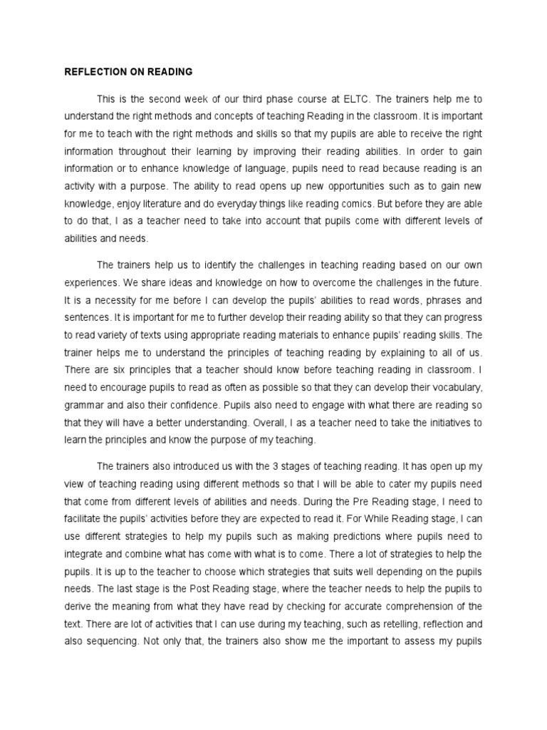 Reflection On Reading | PDF | Reading (Process) | Educational Psychology