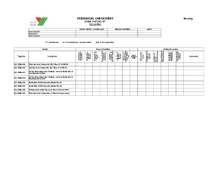 Weekly SCBA & DCU Checklist | PDF