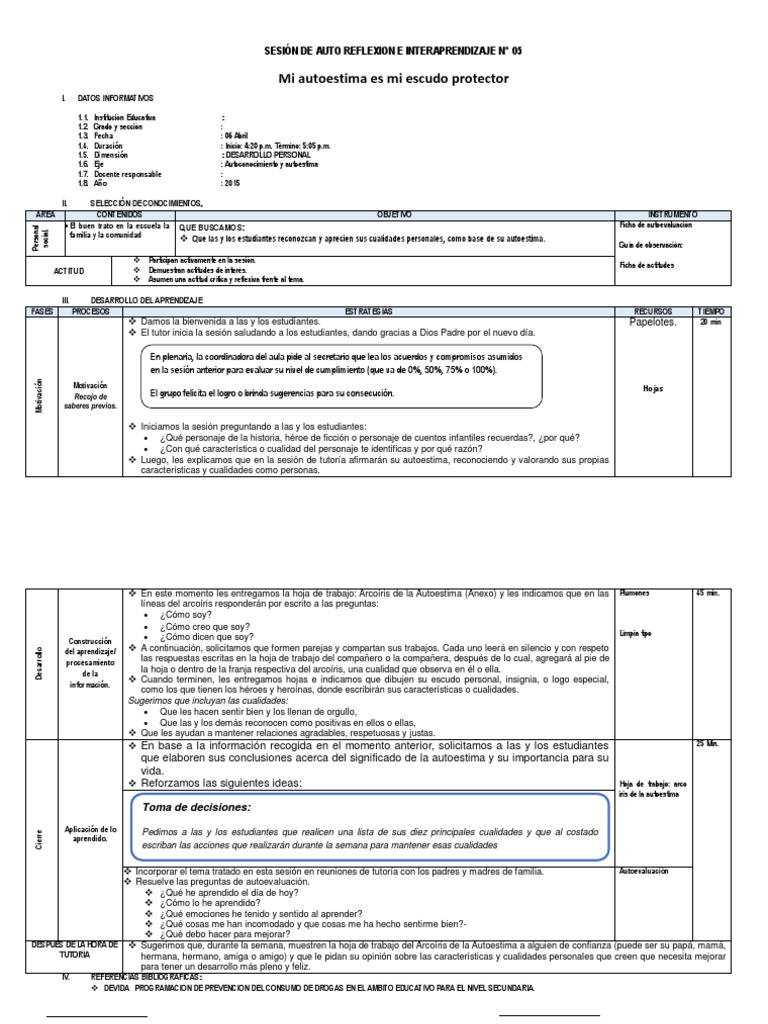 SESION: Mi Autoestima Es Mi Escudo Protector.. | PDF | Autoestima ...