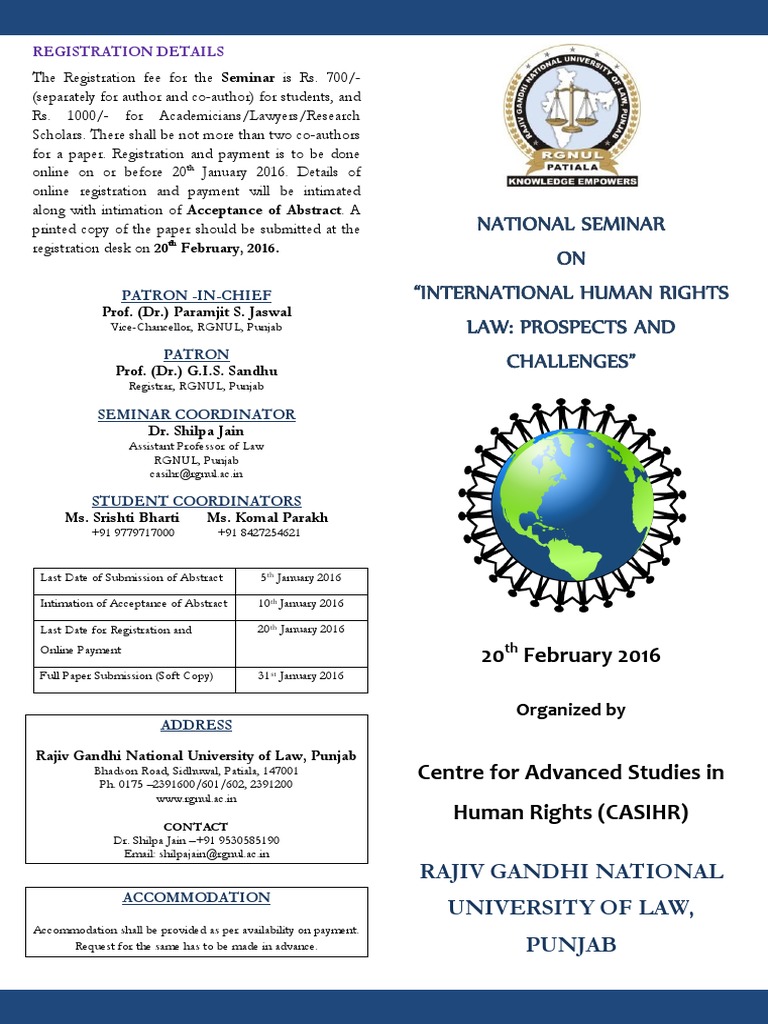 Brochure - National Seminar On 'International Human Rights Law ...