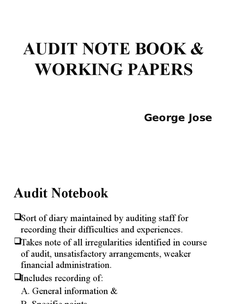 Audit Note Book and Working Papers | PDF