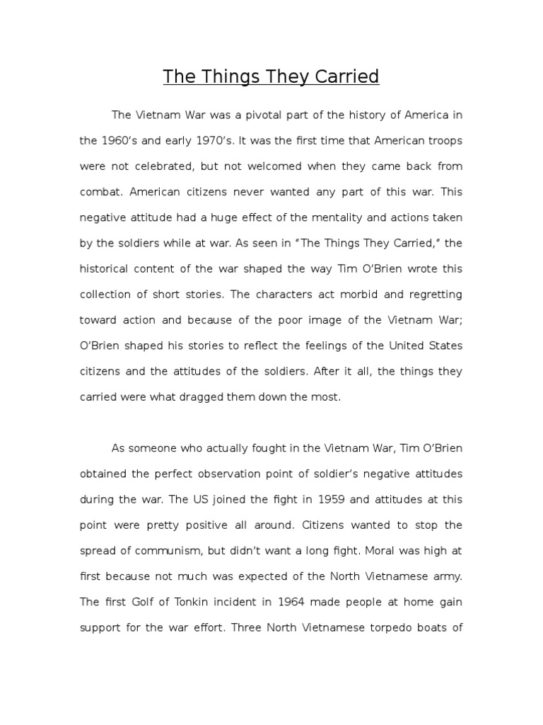 The Things They Carried Portfilio Final | PDF | Vietnam War | Virginia ...