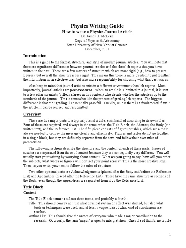 Physics Writing Guide: How To Write A Physics Journal Article ...