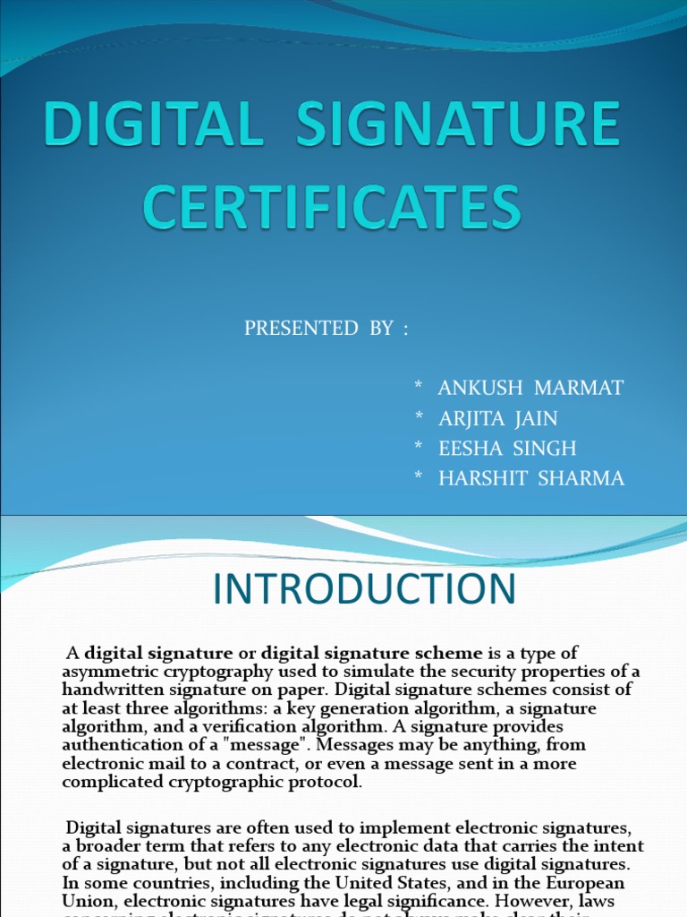 Main Presentation (Digital Signature Certificates) | PDF | Public Key ...