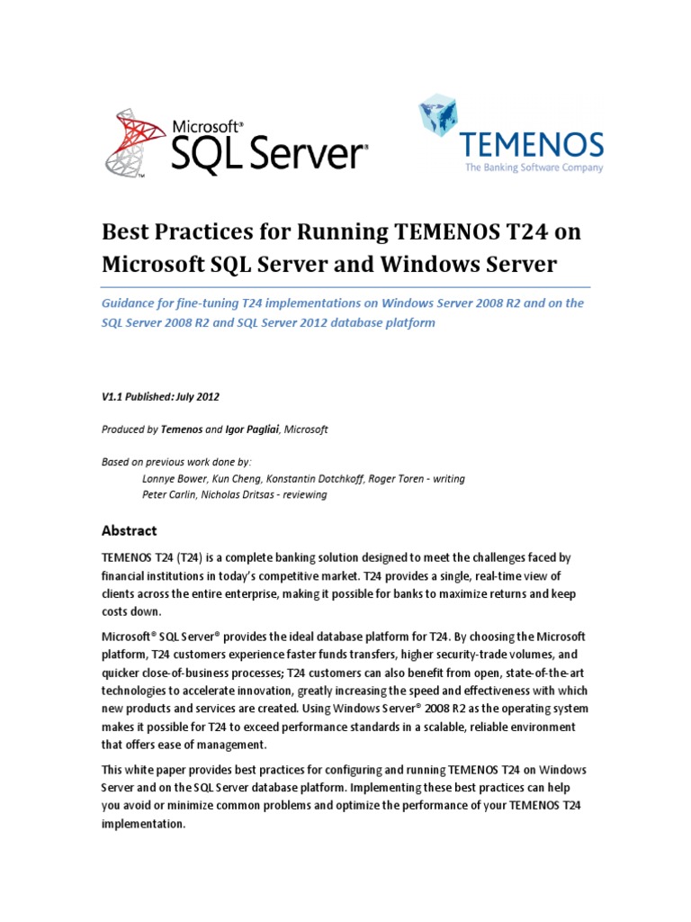 UPDATED Optimizing SQL Server For Temenos T24 | PDF | Microsoft Sql Server | Network Interface ...