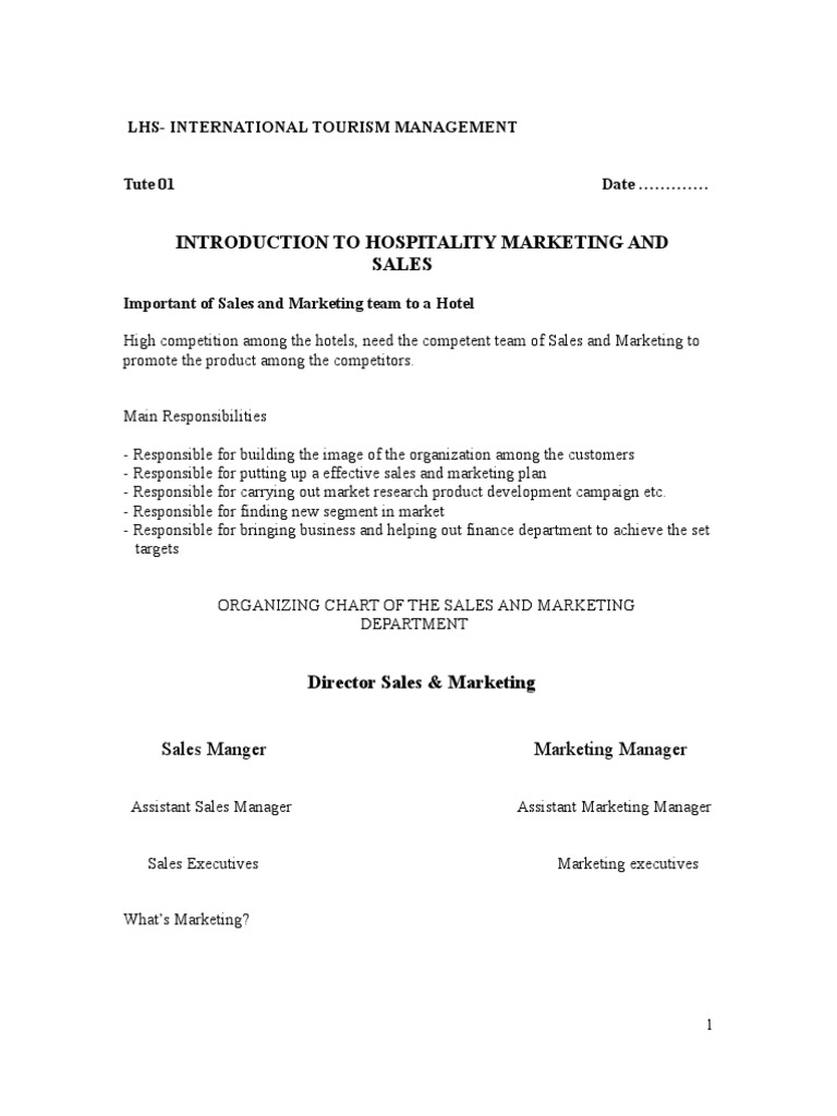 Hospitality Marketing and Sales Overview | PDF | Sales | Marketing