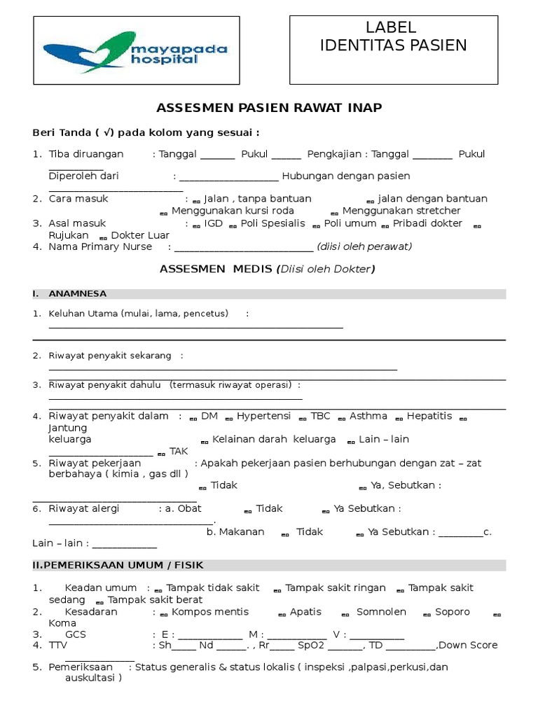 Pengkajian Awal Pasien Rawat Inap