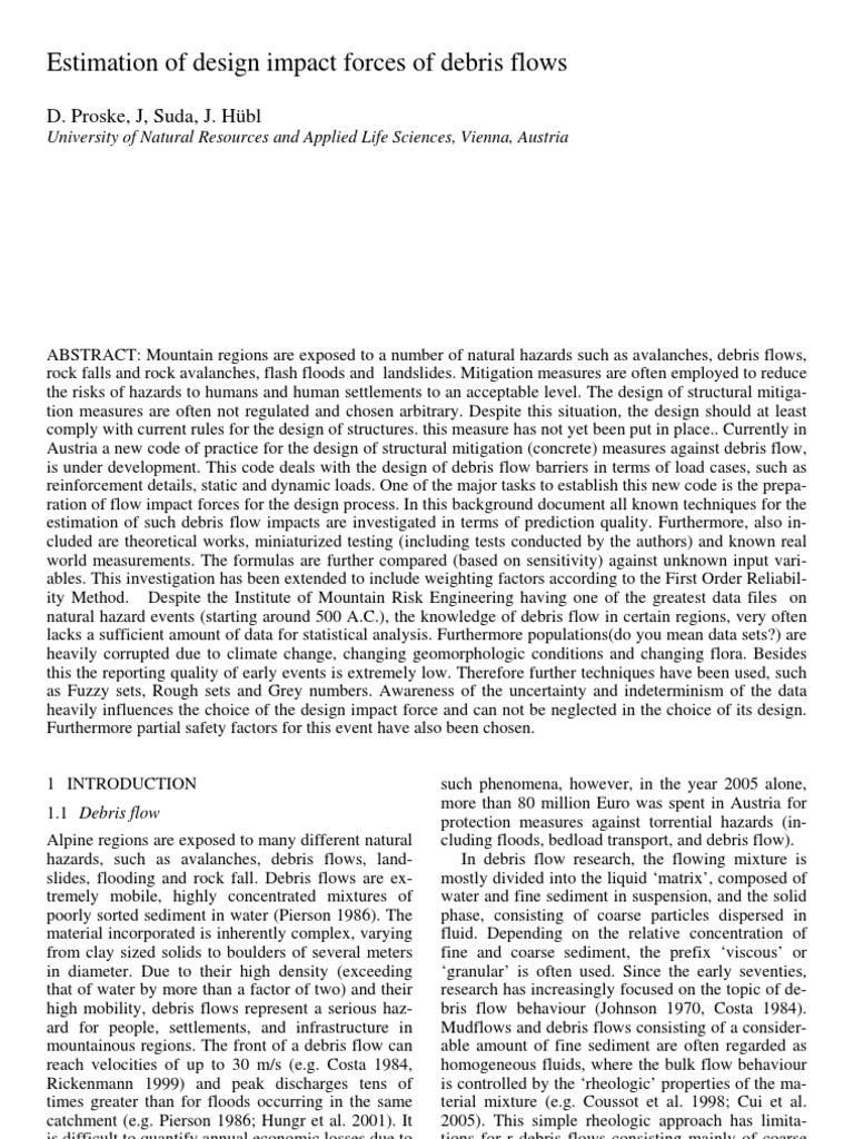 Estimation of Design Impact Forces of Debris Flows | PDF | Fluid Dynamics | Hazards