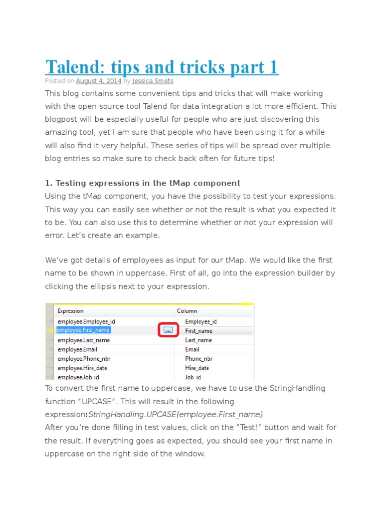 Talend Tips | PDF | Variable (Computer Science) | Table (Database)