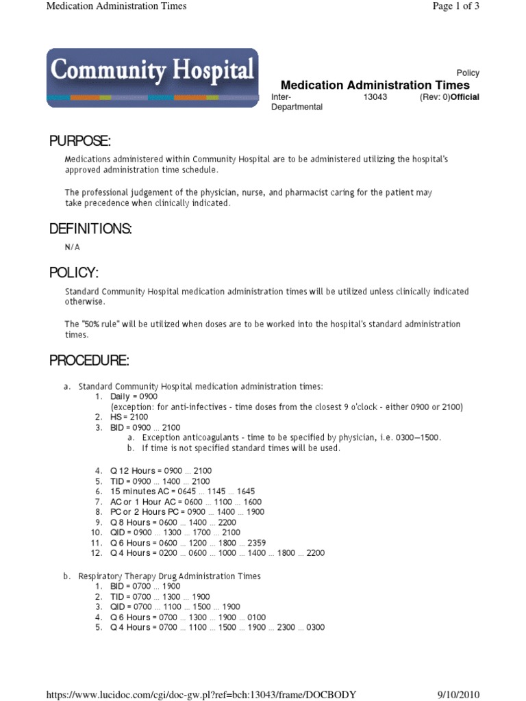 Standard Medication Administration Times | PDF | Pharmaceutical Drug ...