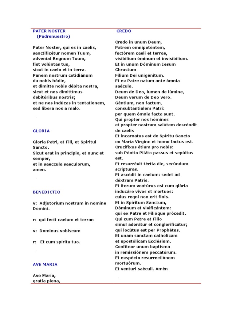 Pater Noster (Padrenuestro) Credo: Benedictio | PDF | Worship | Western ...
