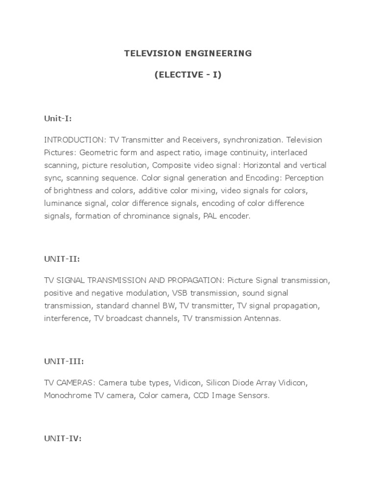 Television Engineering Jntuk Syllabus | PDF | Television | Video