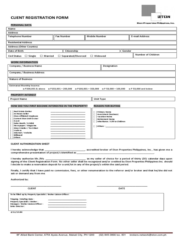 Client Registration Form June 2015 | PDF | Economies | Business