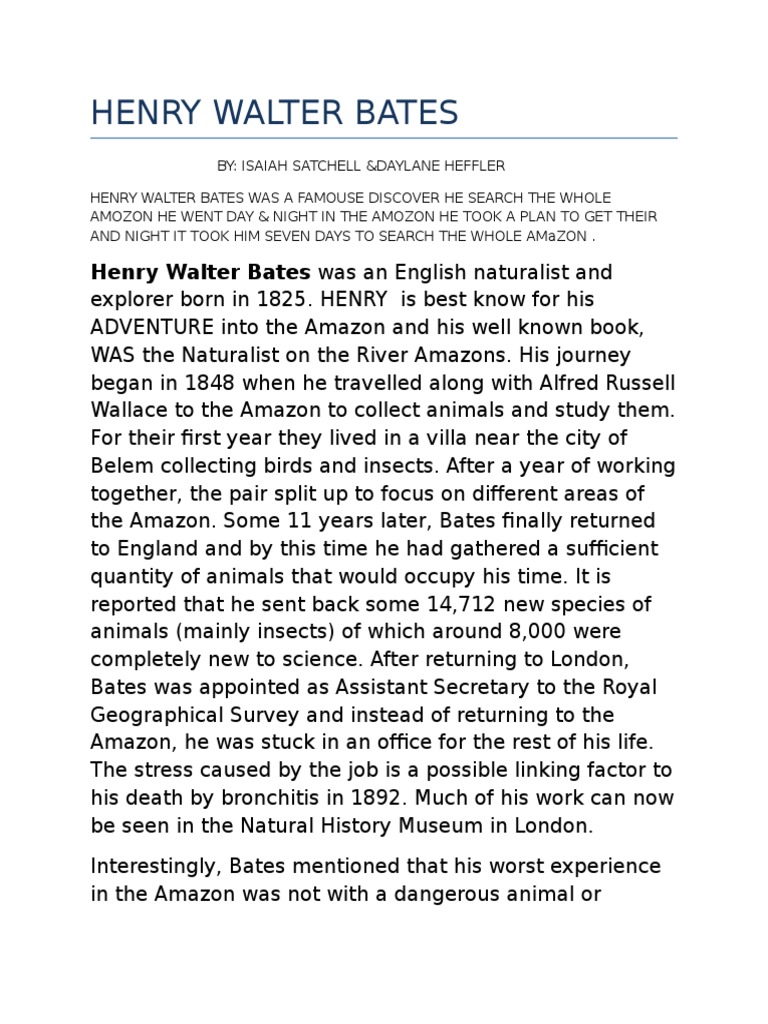 Henry Walter Bates | PDF | Biological Evolution | Biology Theories