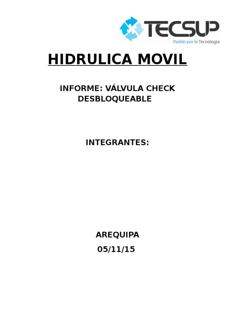 Valvula Check Desbloqueable | PDF | Ingeniería hidráulica | Gases