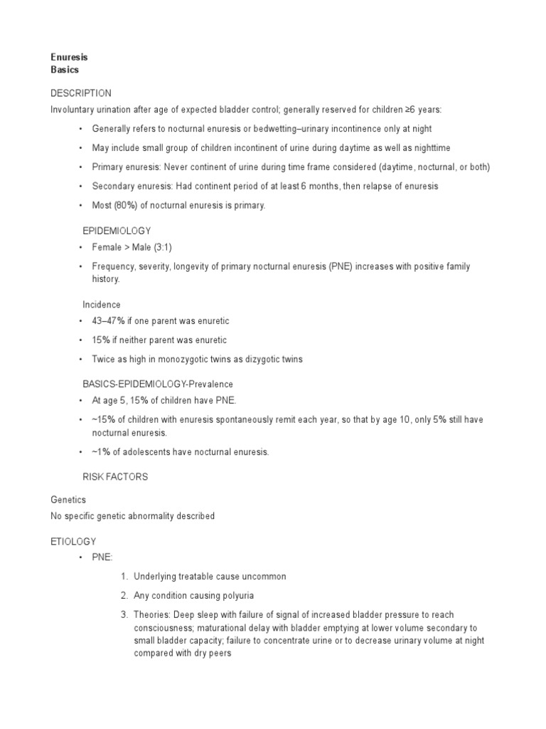Enuresis PDF | Download Free PDF | Nocturnal Enuresis | Urinary ...