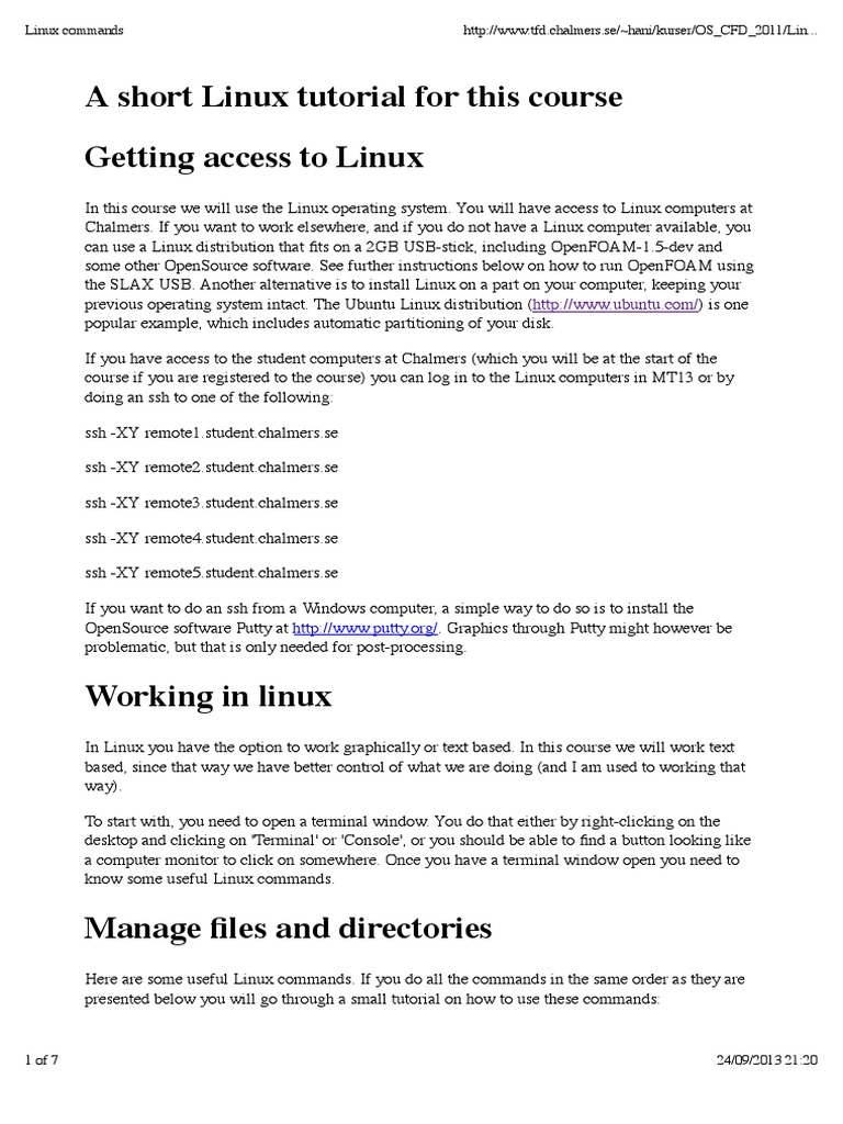 A Short Linux Tutorial For This Course Getting Access To Linux | PDF ...