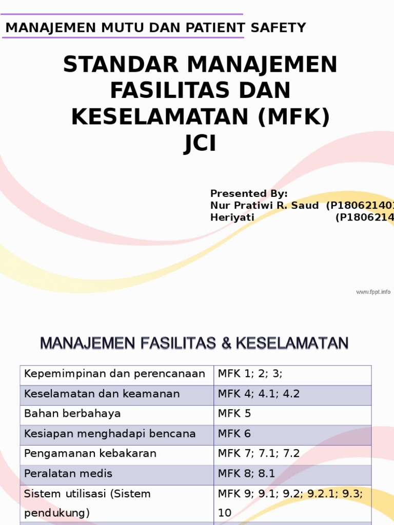 Standar MFK: Manajemen Fasilitas & Keselamatan | PDF | Pengembangan Diri | Sains & Matematika