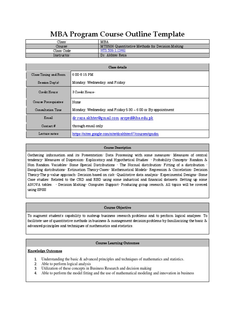 MBA Program Course Outline Template | PDF | Critical Thinking ...