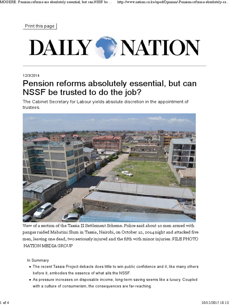 Pensions Reforms at NSSF | PDF | Retirement | Pension