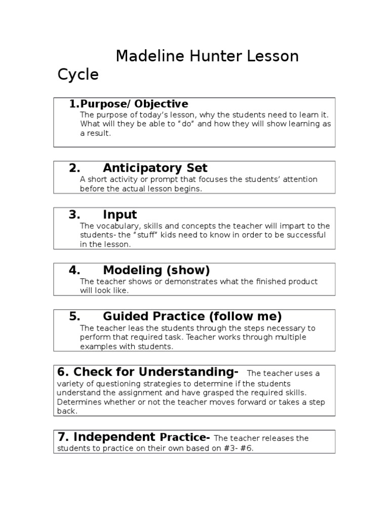 Madeline Hunter Lesson Cycle | PDF | Career & Growth