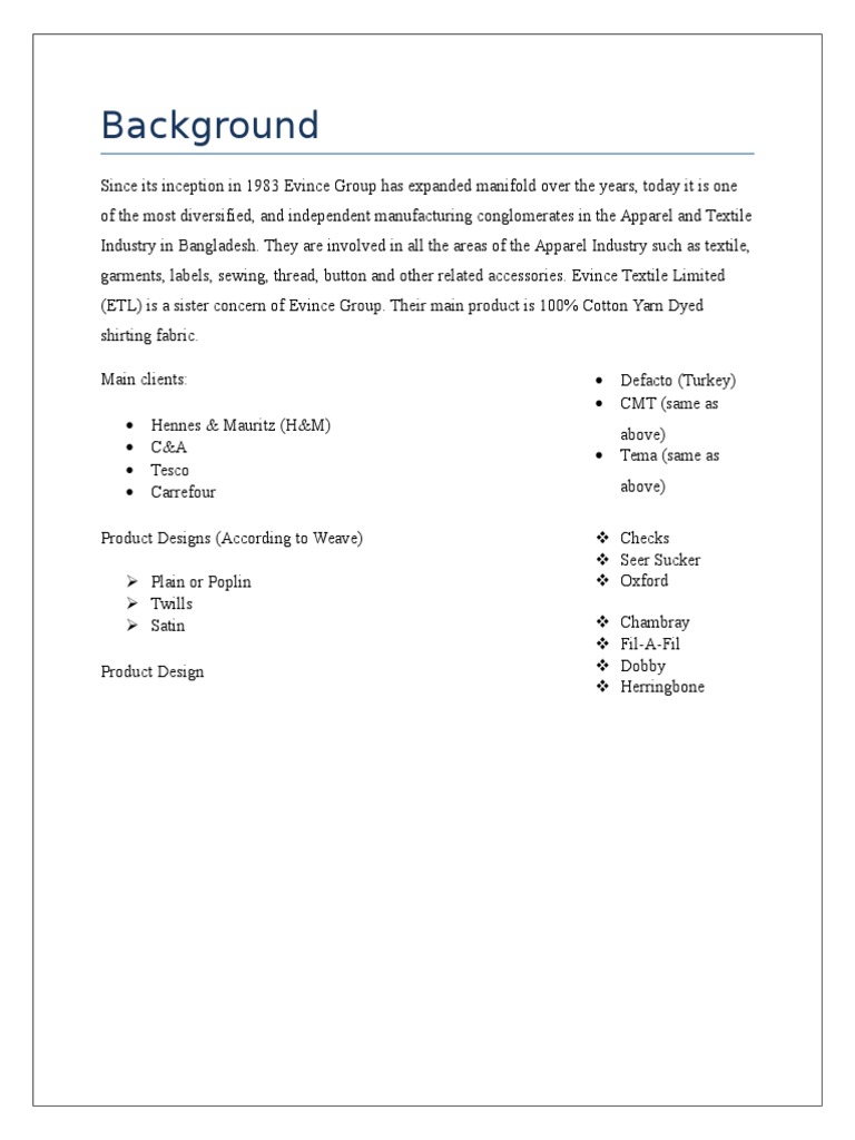 Evince Textile Limited: Internship Experience | PDF | Weaving | Textiles