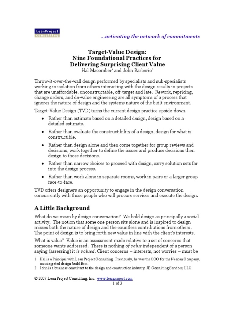 3 Target Value Design LPC | PDF | Scientific Method | Consultant