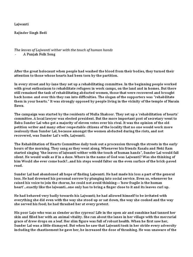Rajinder Singh Bedi - Lajwanti | PDF | Rama
