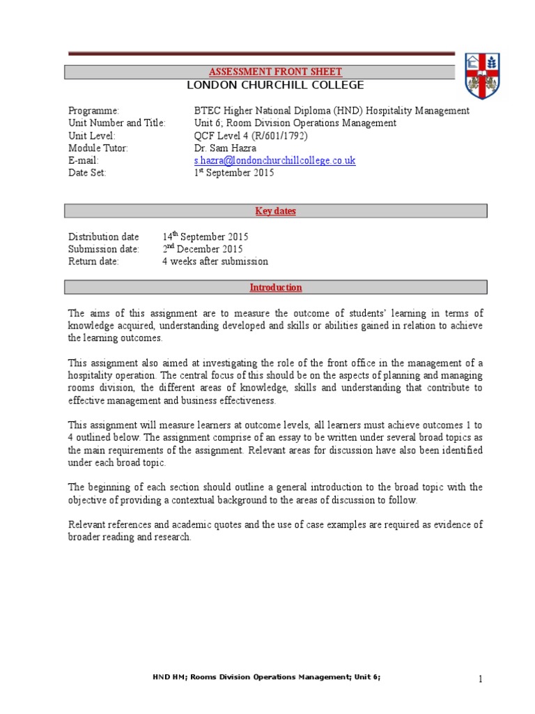 HND HM Unit 6 Assignment | PDF | Educational Technology | Plagiarism