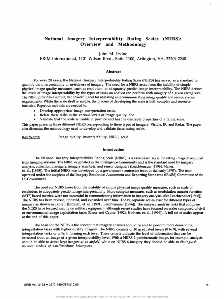 NIIRS SPIE1997 Overview Methodology | PDF | Evaluation | Rail Transport