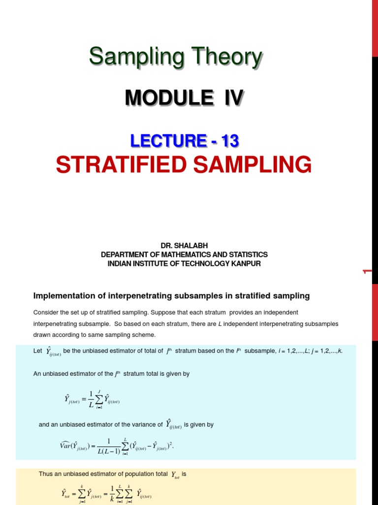 Lecture 13 NPTEL SAMPLING THEORY | PDF | Stratified Sampling | Sampling (Statistics)