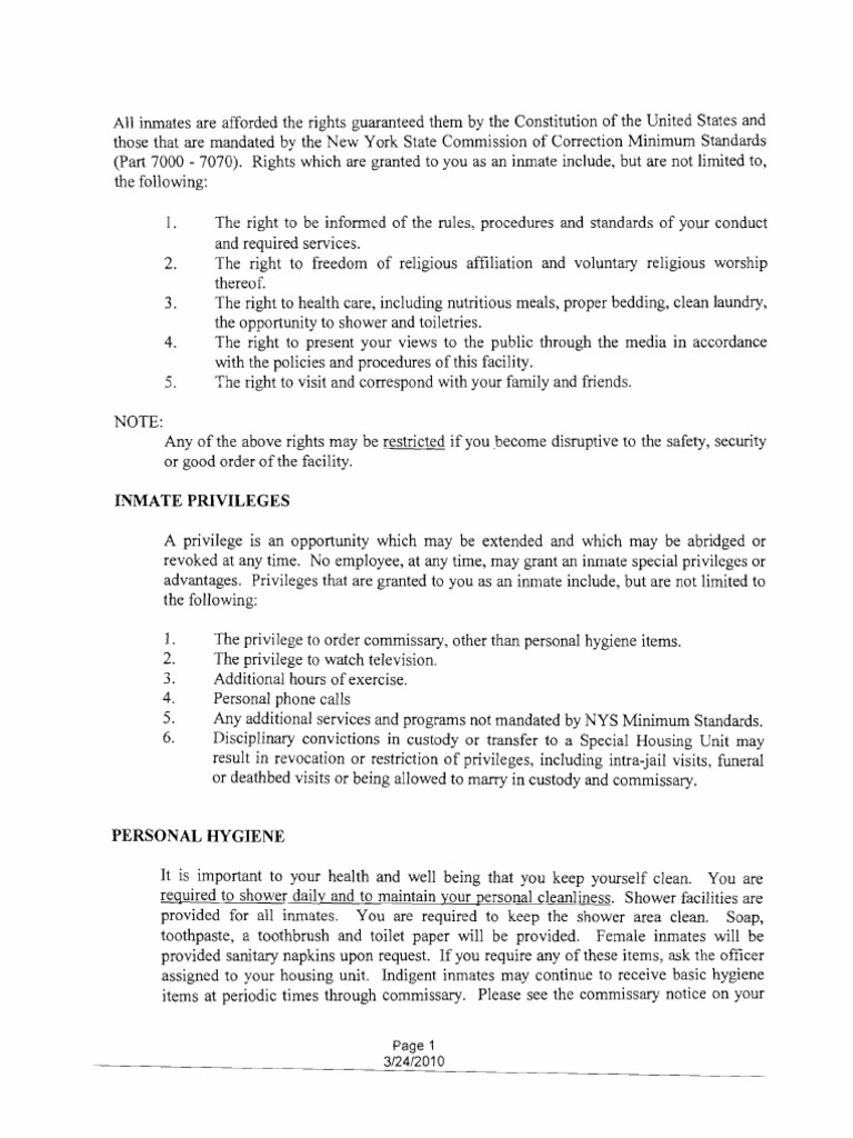 Inmate Handbook, Broome County, NY | PDF | Prison | United States ...