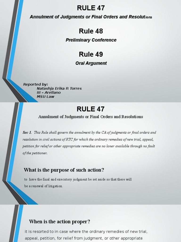 Rule 47: Annulment of Judgments or Final Orders and Resolut | PDF ...