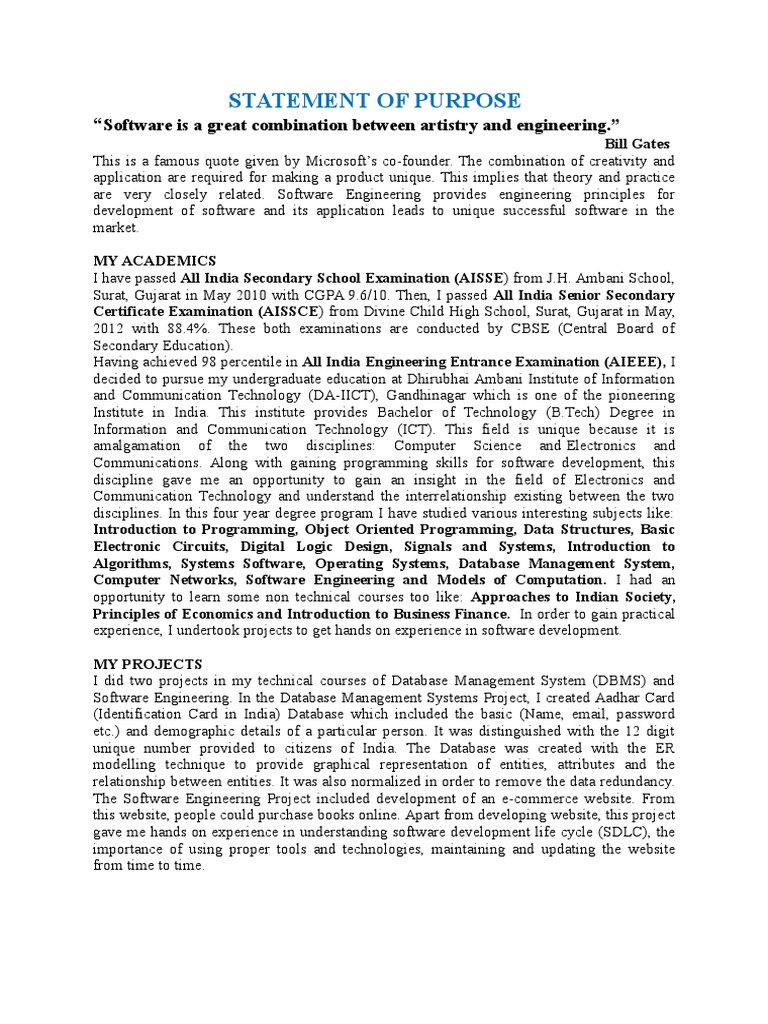 STATEMENT OF PURPOSE - Revised | PDF | Databases | Science And Technology