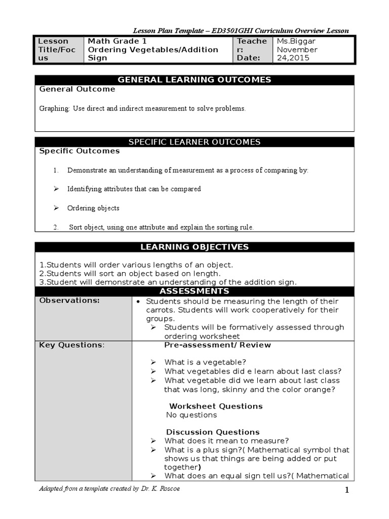 Ordering Vegetables in Math Class | PDF | Lesson Plan | Teaching