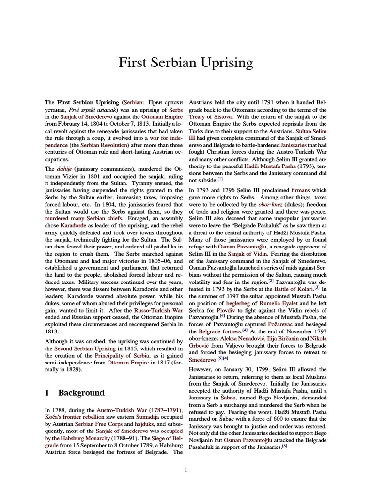 First Serbian Uprising | PDF | Military Of The Ottoman Empire | Serb People