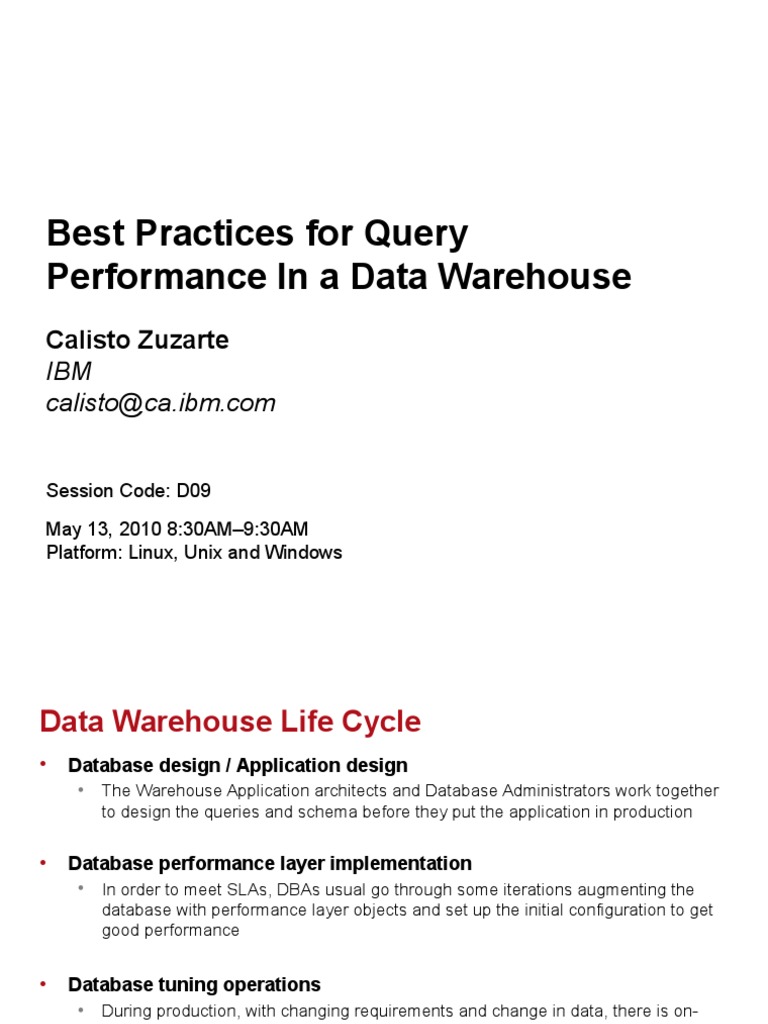 Best Practices For Query Performance in A Data Warehouse: Calisto Zuzarte | PDF | Database Index ...