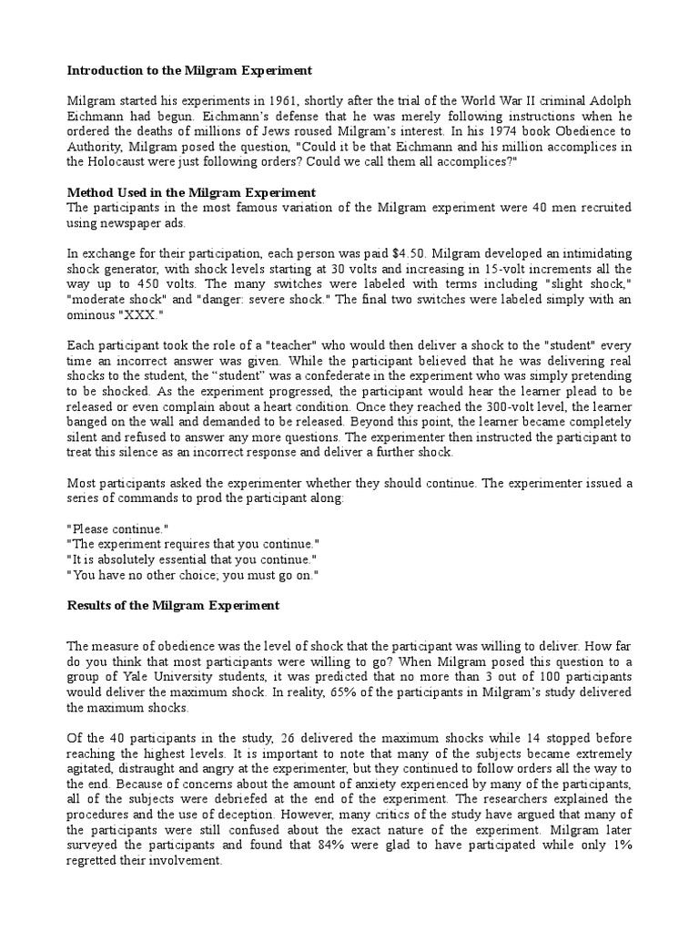 Milgrams Experiment | PDF | Obedience (Human Behavior) | Epistemology