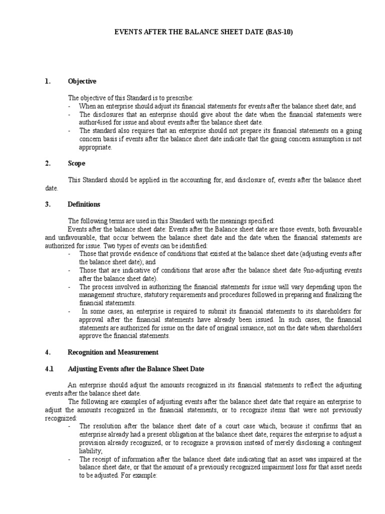 01 Events After Balance Sheet Date | PDF | Going Concern | Balance Sheet