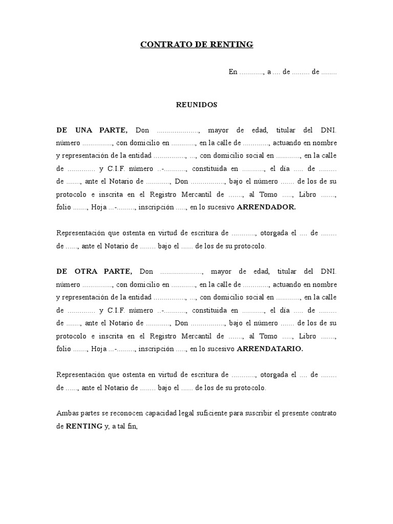 modelo-de-contrato-de-renting.doc | Pagos | Alquiler