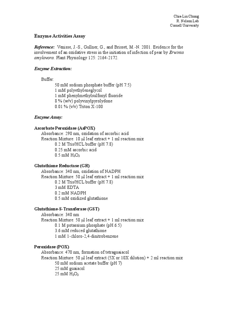 Enzyme Activity Assay Protocols | PDF | Glutathione | Enzyme Assay