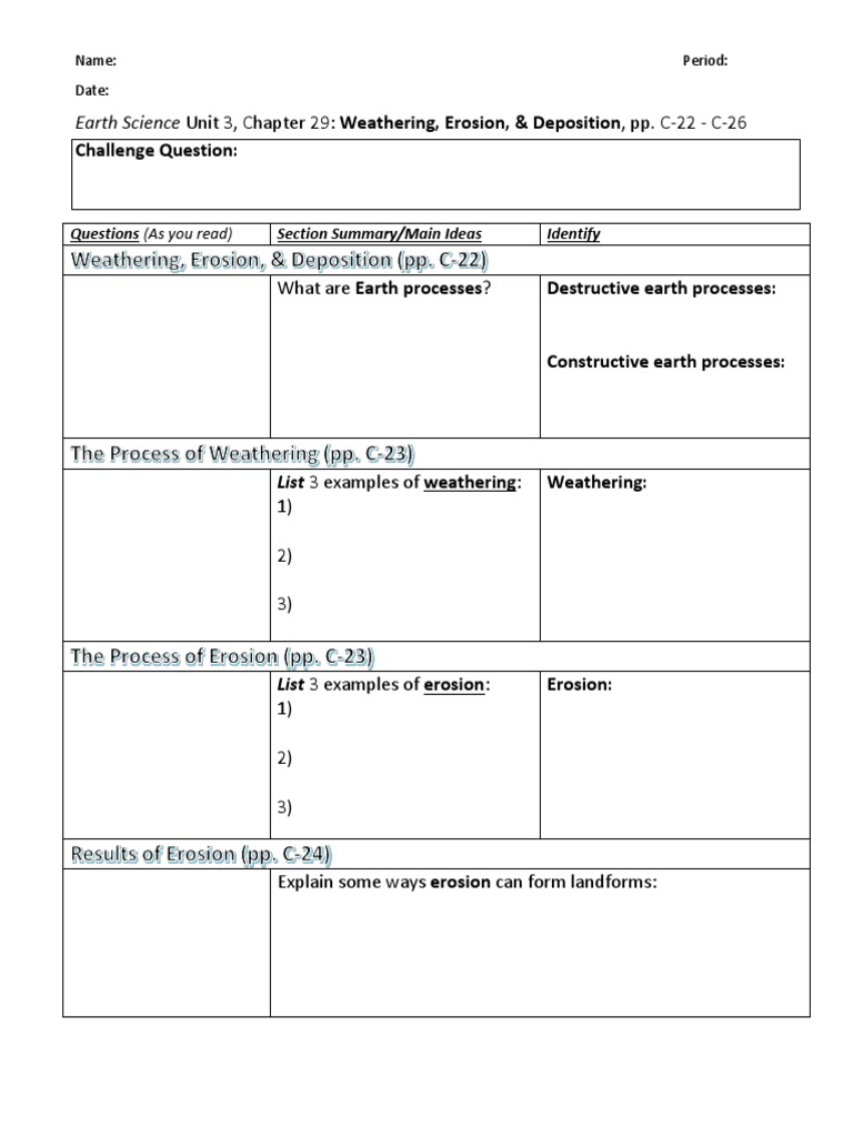 Weathering, Erosion, and Deposition Quiz | PDF | Science & Mathematics